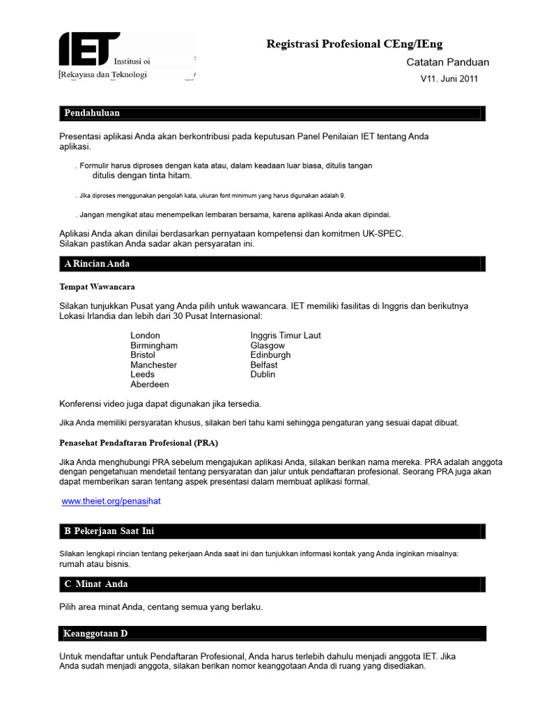 Panduan Registrasi CEng/IEng IET | PDF