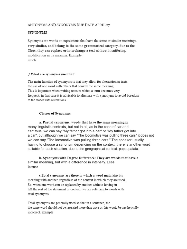 Antonyms and Synonyms | PDF | Semantics | Word