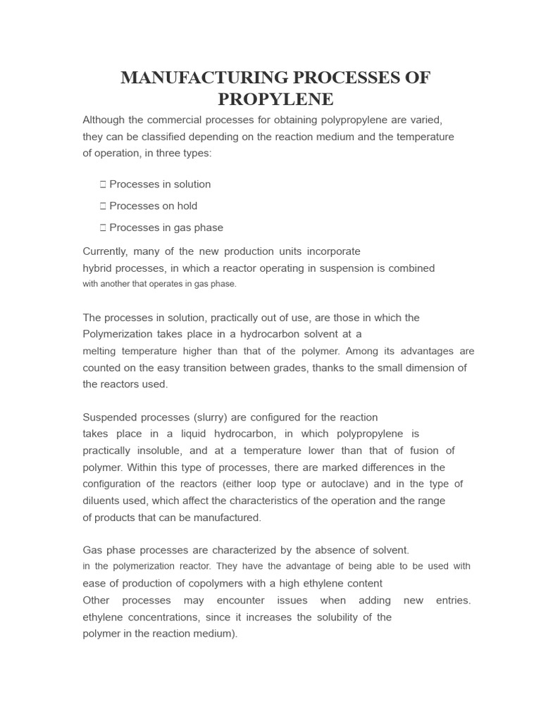 Propilene Manufacturing Processes | PDF | Distillation | Chemical Reactor