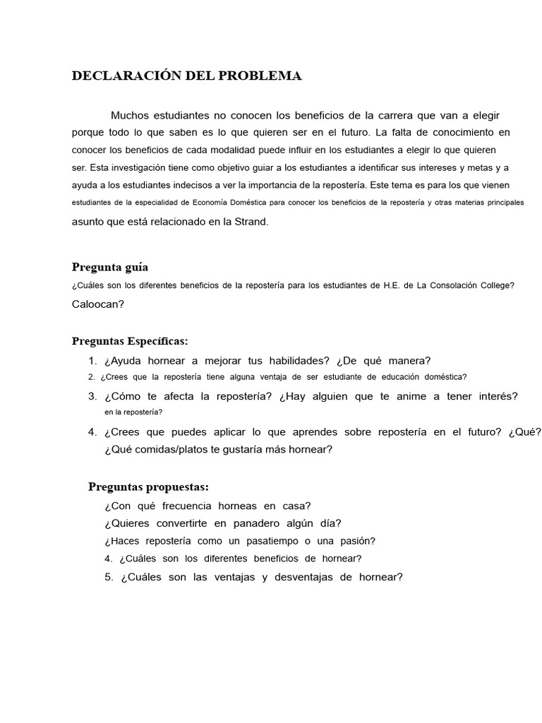 Declaración Del Problema | PDF | Panadería | Panes