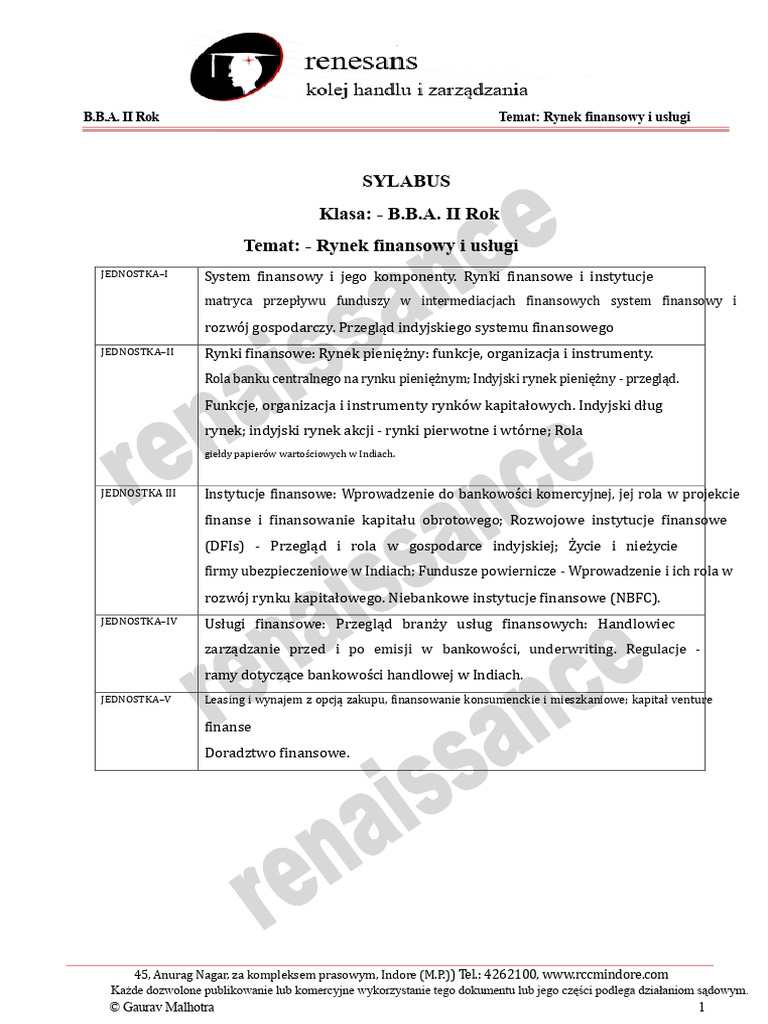 Notatki Z BBA 2 Na Temat Rynku Finansowego I Usług 1 | PDF