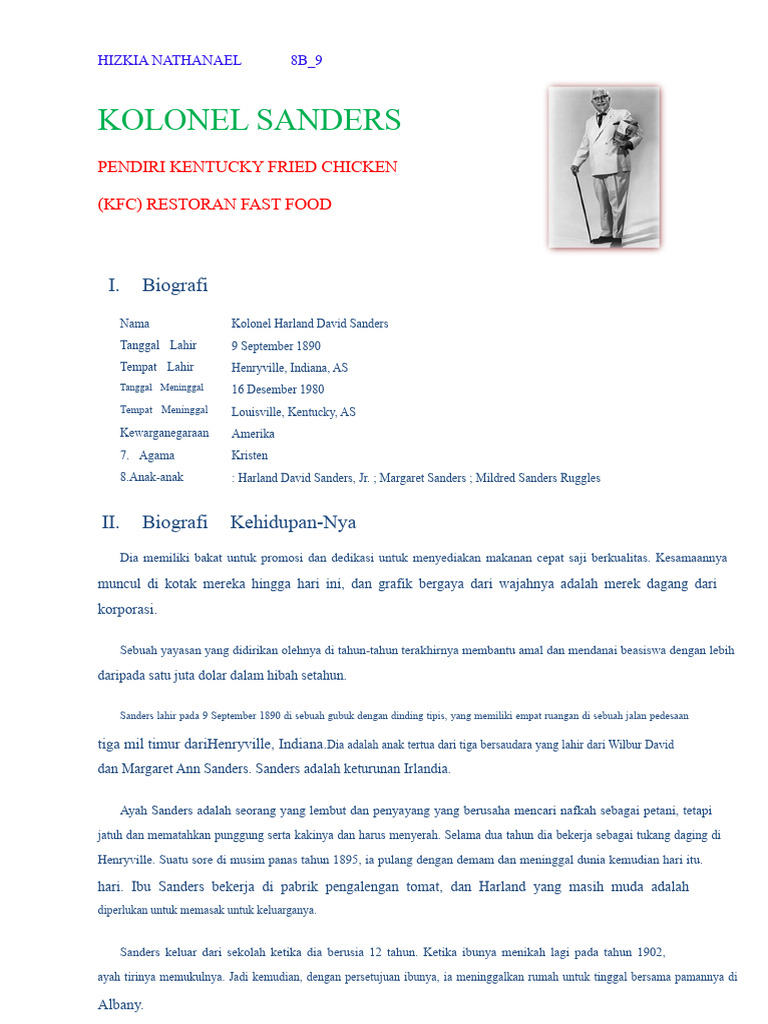 Biografi Kolonel Sanders KFC | PDF