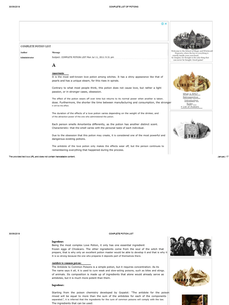 Complete List of Harry Potter Potions | PDF | Manure