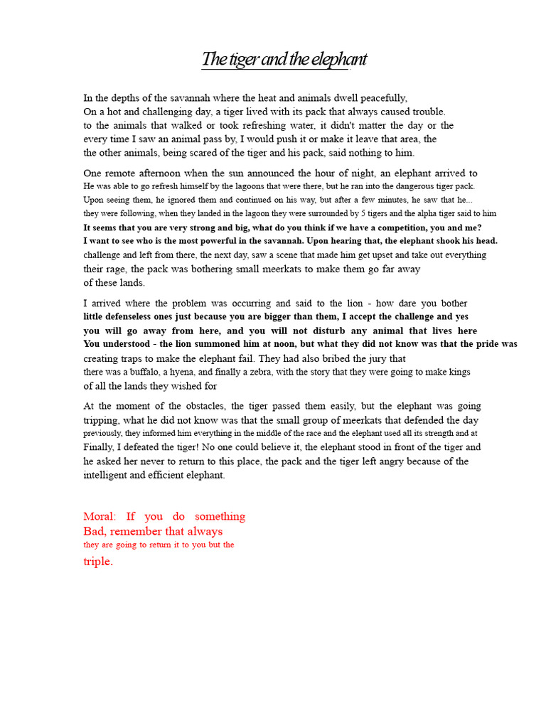 The Tiger and The Elephant - Fable | PDF