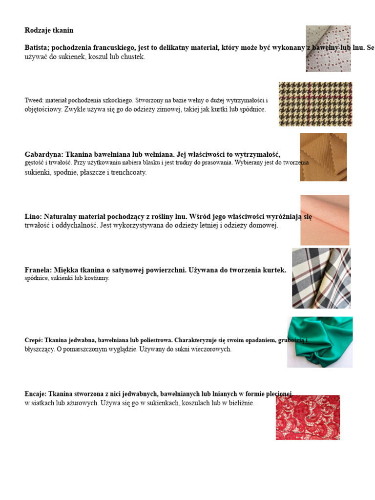 10 Rodzajów Tkanin | PDF