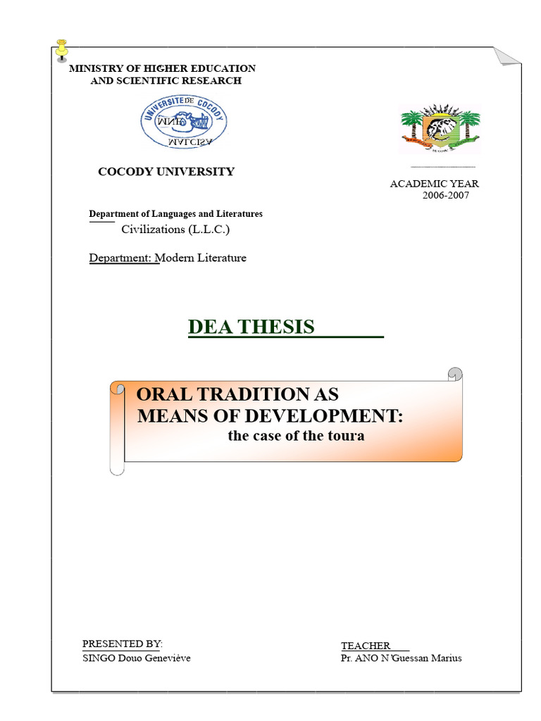 Oral Tradition & Development (G. Singo, DeA) | PDF | Traditional ...