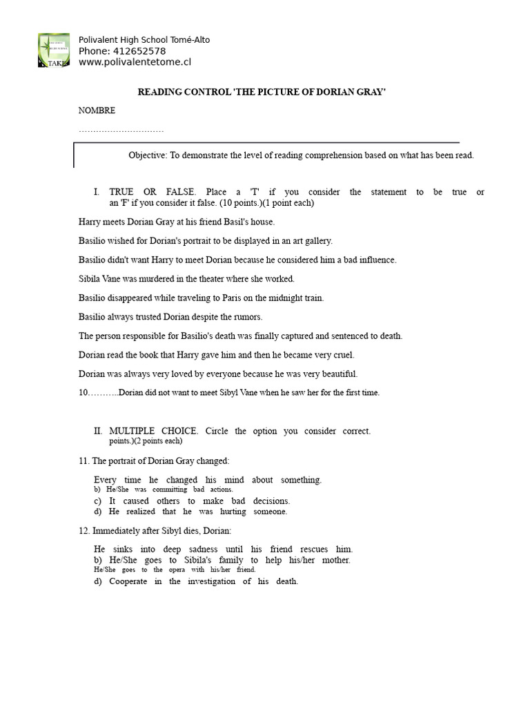 Reading Control Dorian Gray | PDF | The Picture Of Dorian Gray