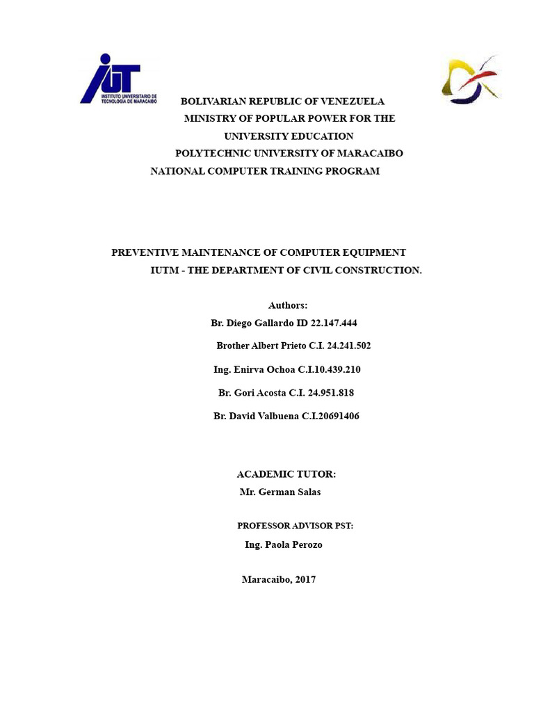 Preventive and Corrective Maintenance For Computer Equipment | PDF | Methodology | Qualitative ...