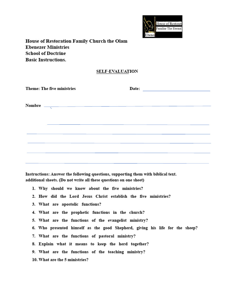 Self-Evaluation of The 5 Ministries | PDF