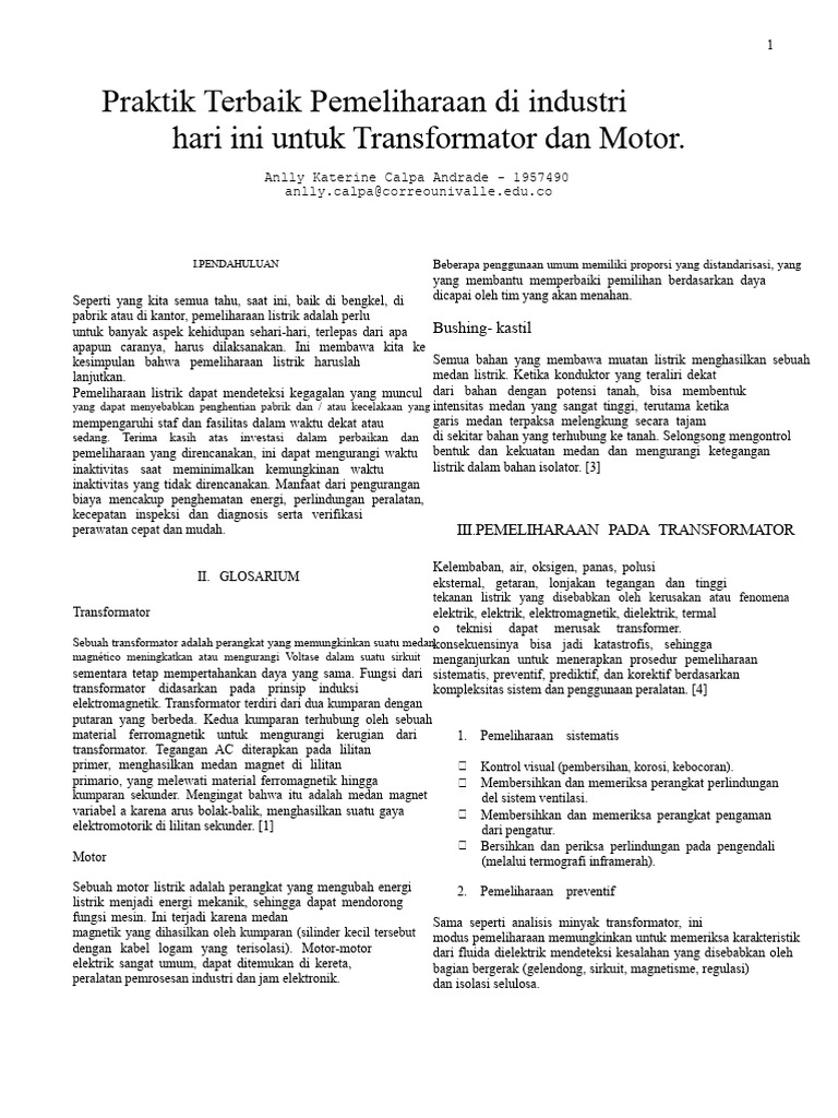 Pemeliharaan Transformator Dan Motor | PDF