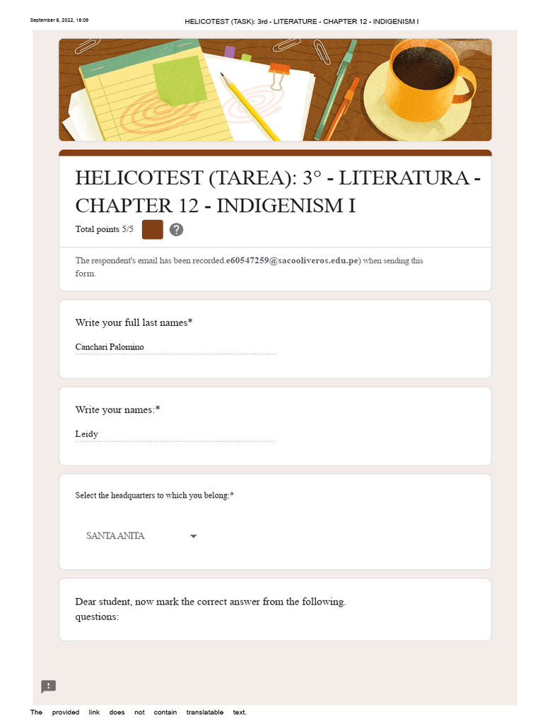 HELICOTEST (TASK) - 3rd GRADE - LITERATURE - CHAPTER 12 - INDIGENISM I ...