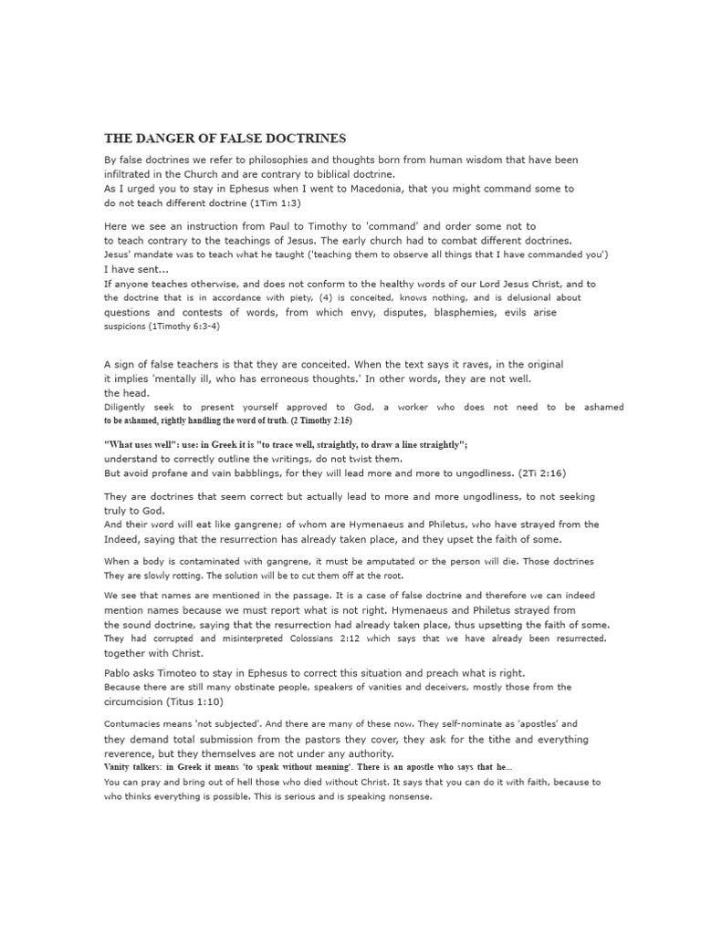 The Danger of Following False Doctrines | PDF | Jesus | Prophecy