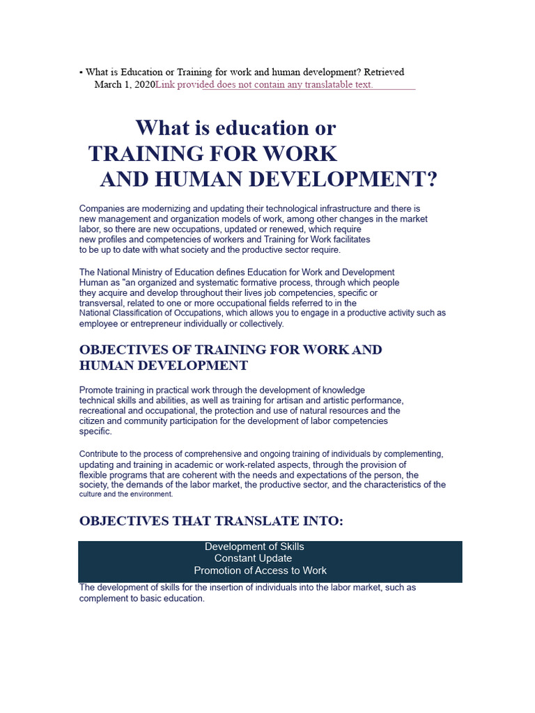 What Is Education or Training For Work and Human Development? | PDF ...