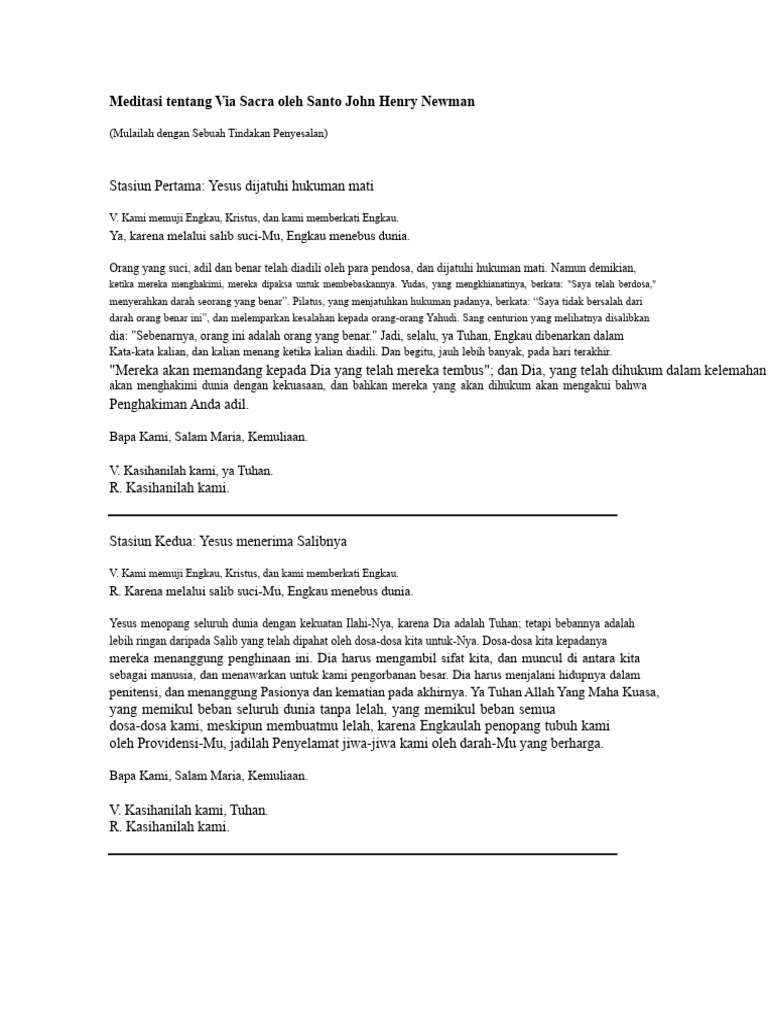Meditasi Tentang Jalan Salib - Santo John Henry Newman | PDF