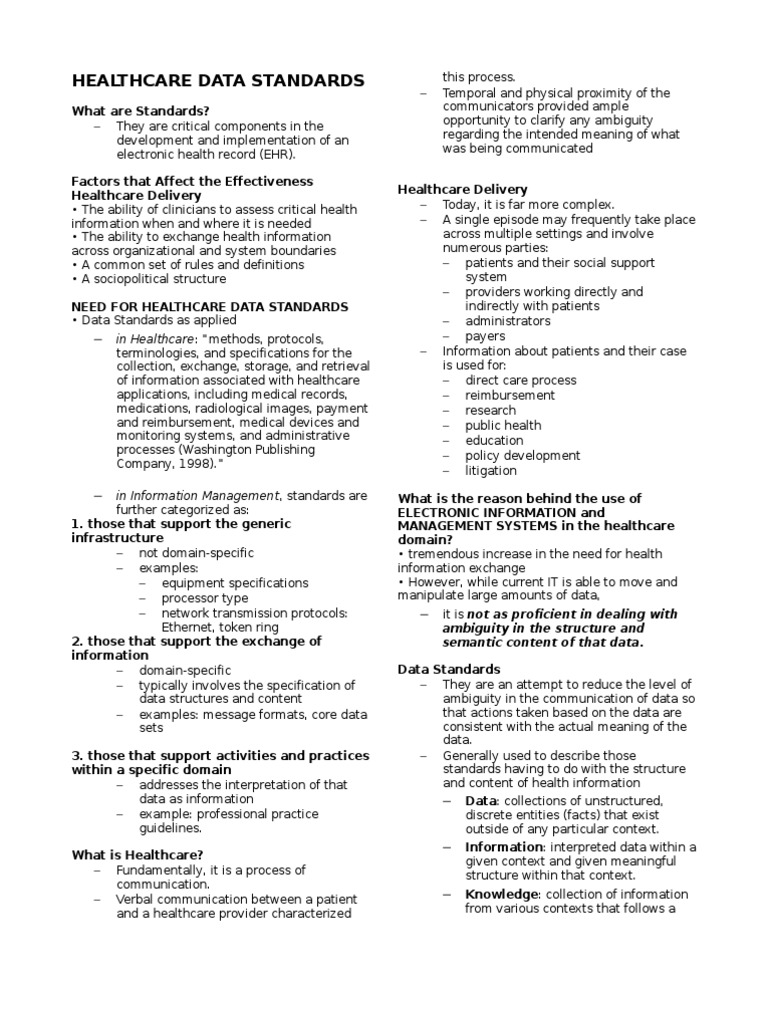Ch.13: Healthcare Data Standards | PDF | International Statistical ...