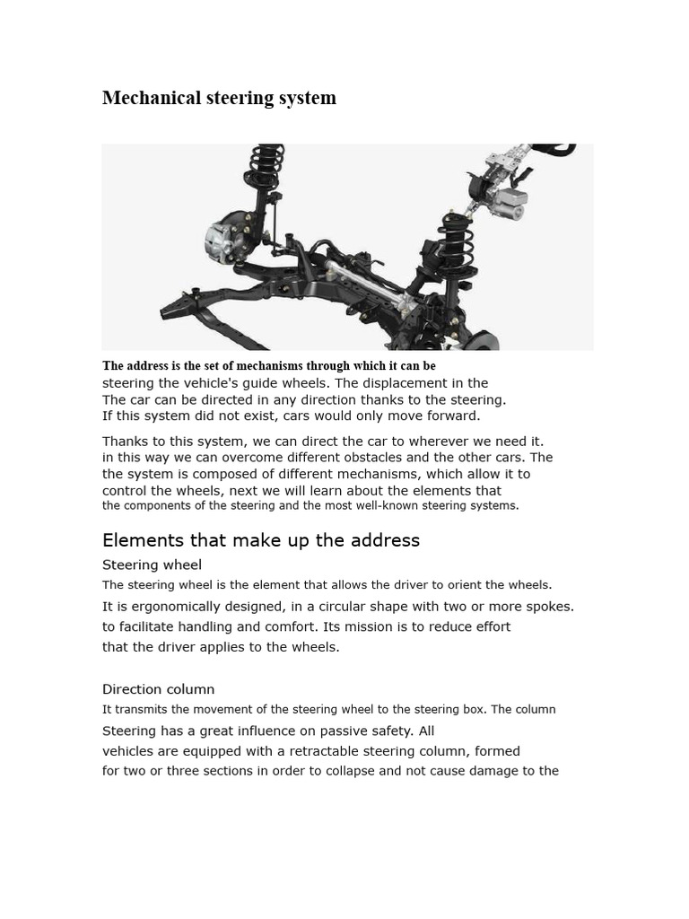 Overview of Mechanical Steering Systems | PDF | Steering | Axle