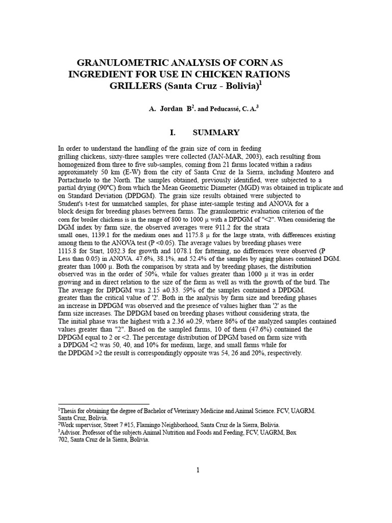 Analysis of Granulometry of Corn As An Ingredient For Use in Broiler ...