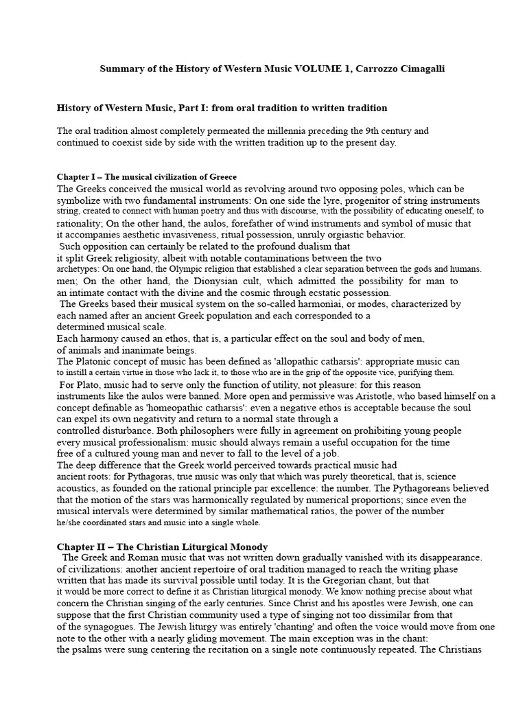 Summary of History of Western Music VOLUME 1, Carrozzo Cimagalli | PDF | Gregorian Chant ...