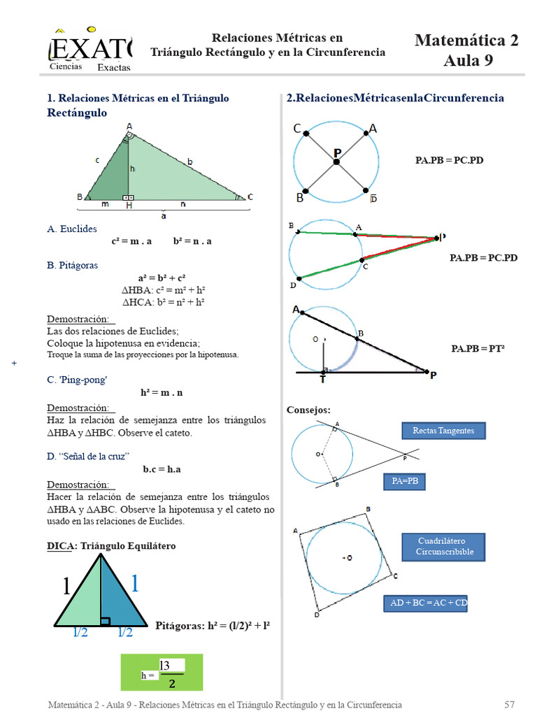Semana 9 1 Corrección Mat 02 Relaciones Métricas en El Triángulo Derecho y en La Circunferencia ...