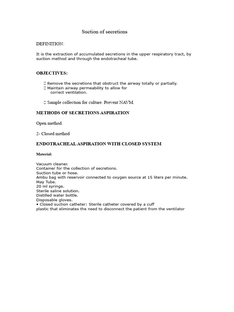 SUCTION OF SECRETIONS Closed | PDF