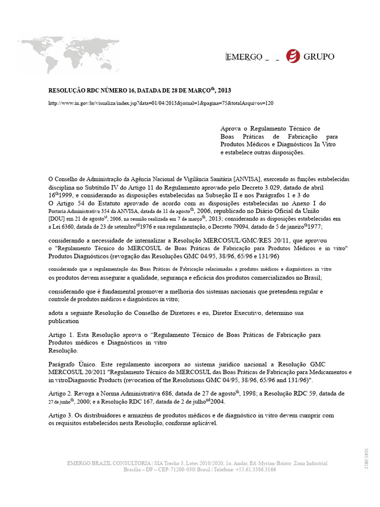 Brazil RDC 16 2013 Requisitos GMP PT | PDF | Qualidade (negócios ...