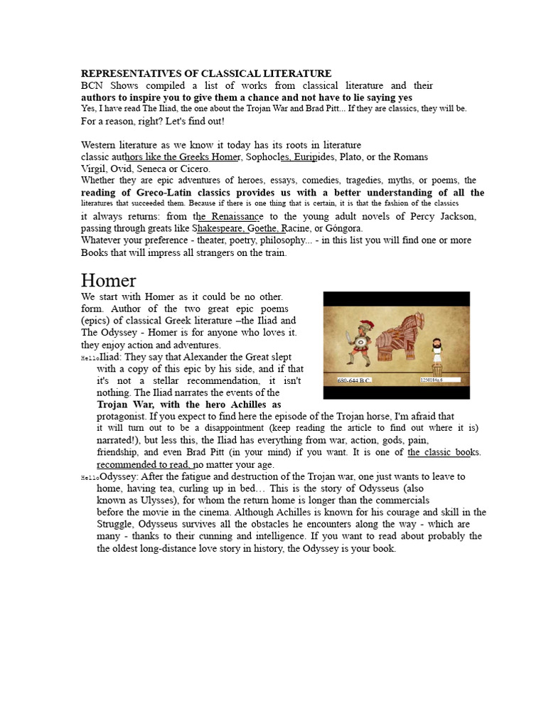 Representatives of Classical Literature | PDF | Greek Mythology | Homer
