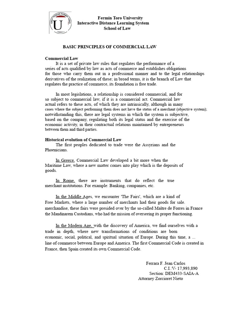 Basic Foundations of Commercial Law | PDF | Justice | Crime & Violence