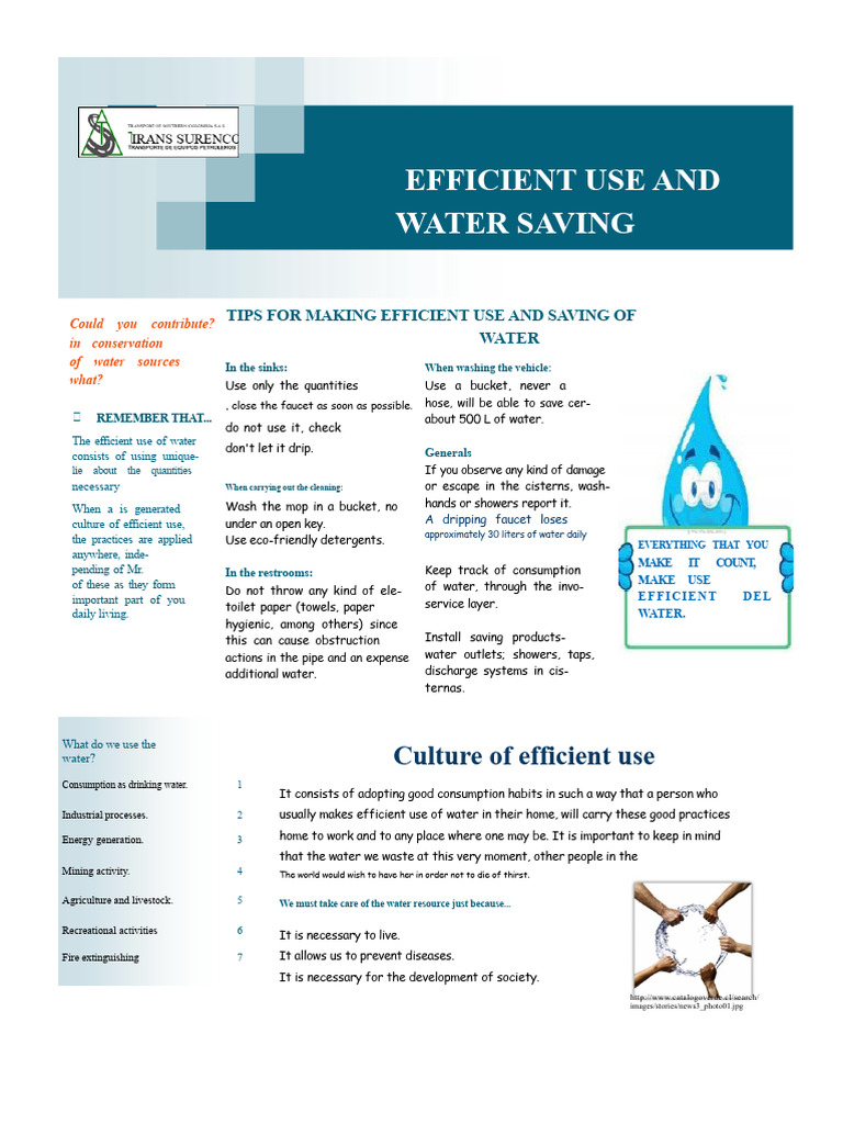 Poster On Efficient Use and Water Conservation. Trans Surenco | PDF ...