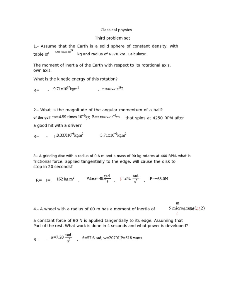 Classical Physics Third Problem Set | PDF | Rotation Around A Fixed ...