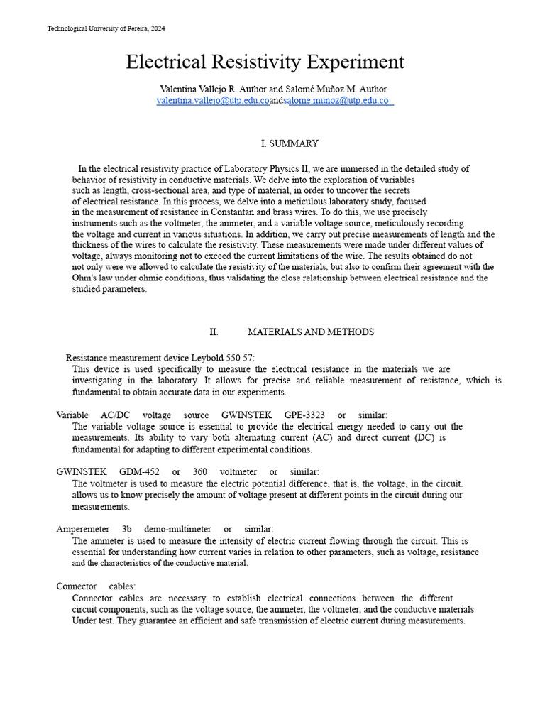 Electrical Resistivity Report | PDF | Electrical Resistivity And ...