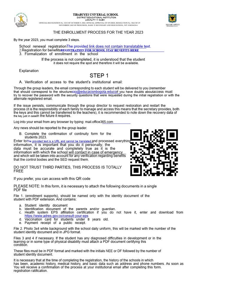 ENROLLMENT PROCESS FOR THE YEAR 2023 - Tibabuyes Universal | PDF ...