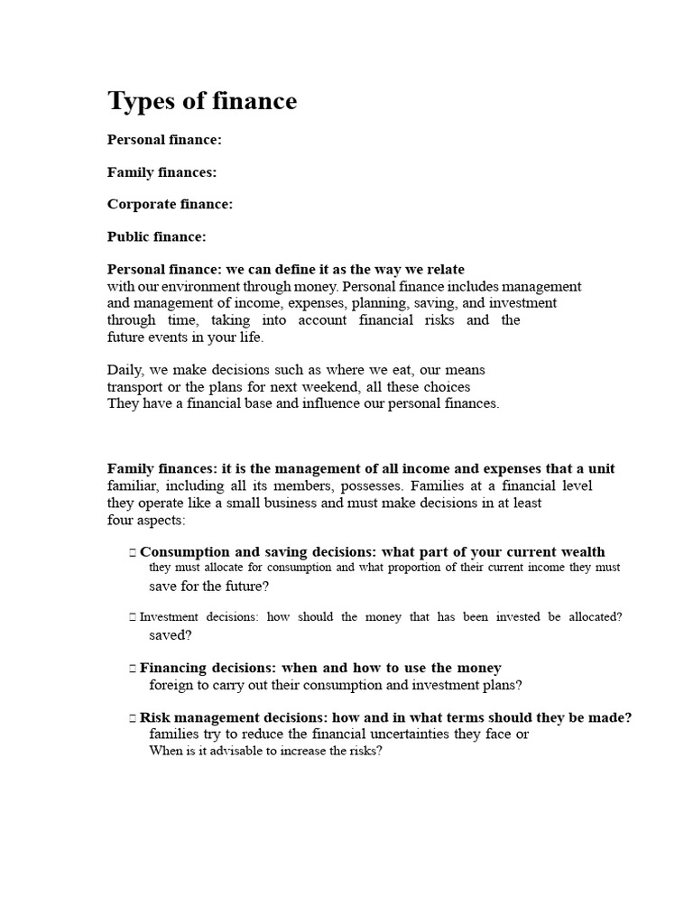 Understanding Finance: Types Explained | PDF | Public Finance | Expense
