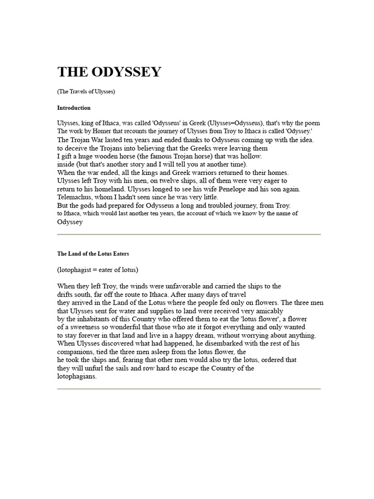 The Odyssey: A Children's Tale | PDF | Odyssey | Odysseus
