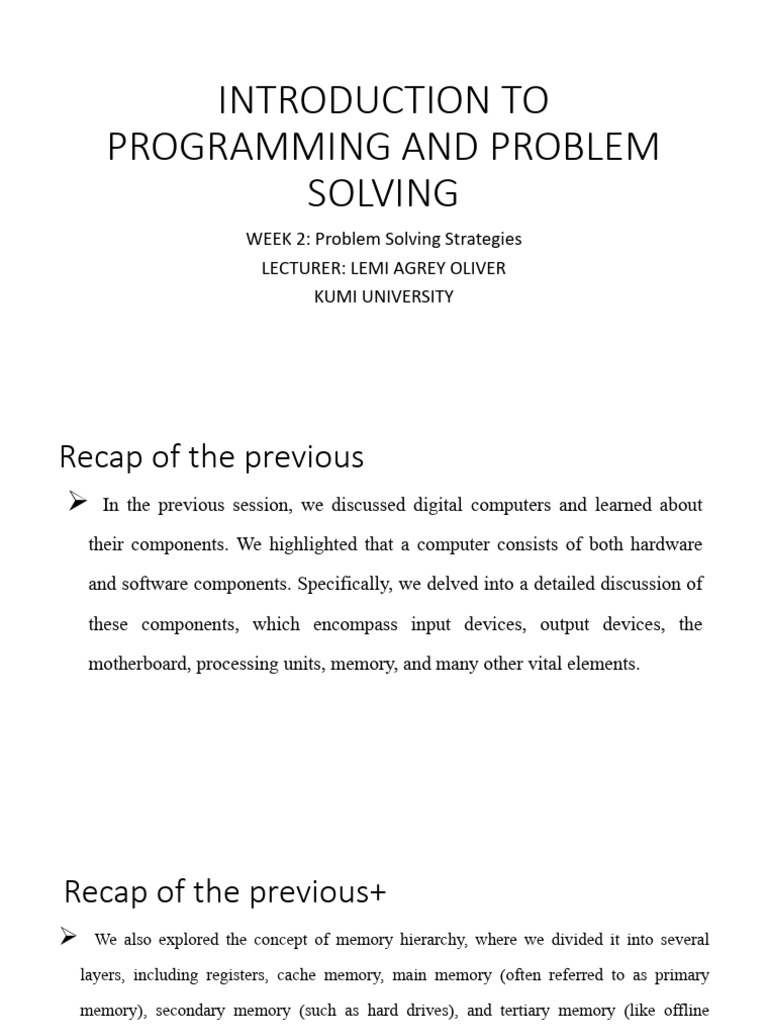Introduction To Programming and Problem Solving Week 2 Problem Solving Strategies) | PDF ...