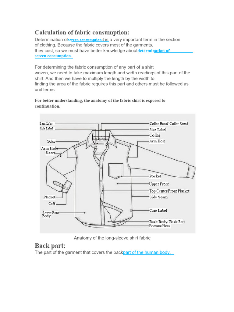 Fabric Consumption Calculation for Shirts | PDF | Seam (Sewing) | Sewing