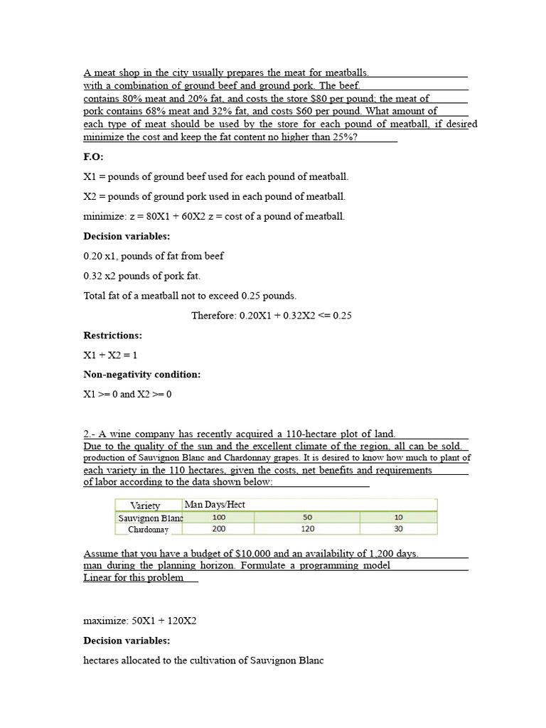 Proposals For Linear Programming Exercises | PDF | Linear Programming | Loss Function
