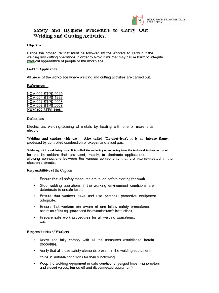 Safety and Authorization Procedure For Welding and Cutting | PDF ...