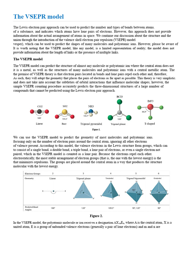 The VSEPR Model | PDF | Chemical Bond | Molecules