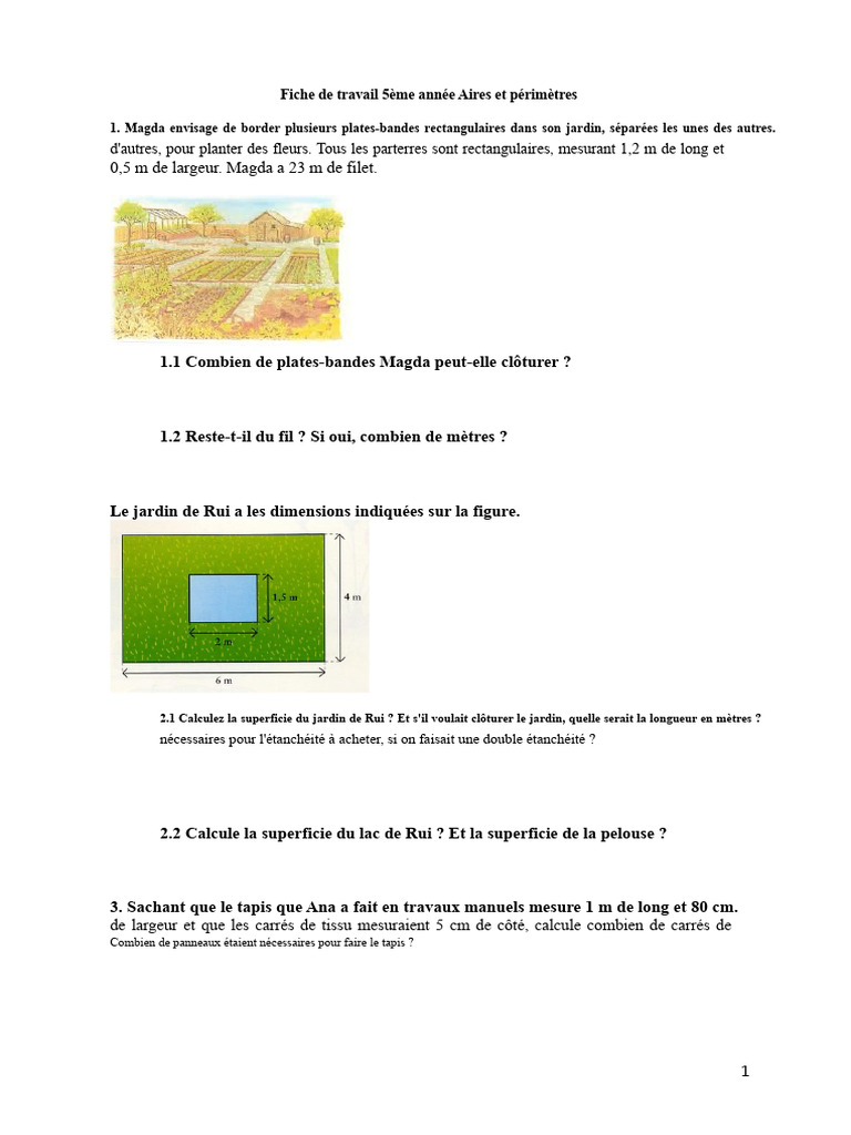 Aires et périmètres en 5ème année | PDF | Zone