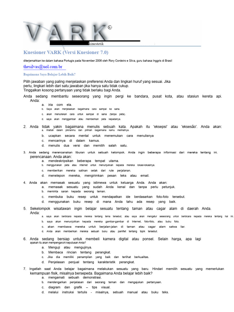 Kuesioner VARK - Portugis | PDF