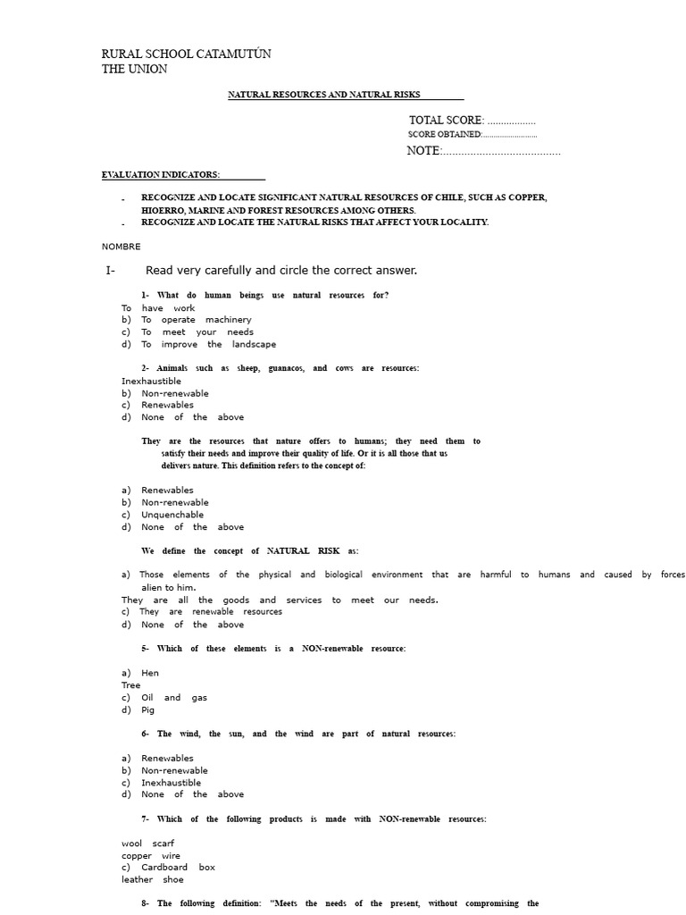 Test 5 Basic Natural Resources and Risks | PDF | Risk | Hazards
