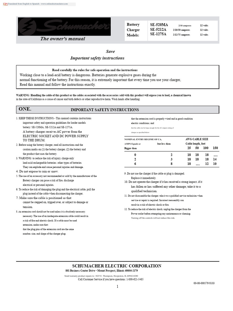 Schumacher-Se-5212a-User-Manual in Spanish | PDF | Battery Charger ...