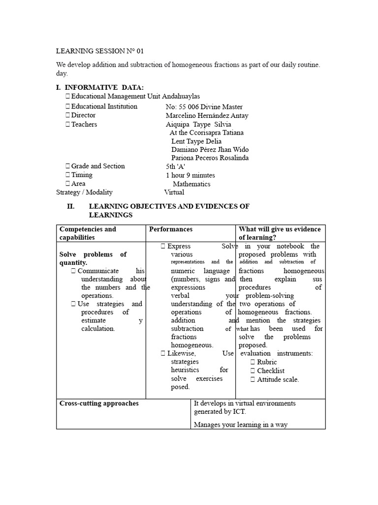Learning Session N01 Topic Fractions For 5TH Grade | PDF