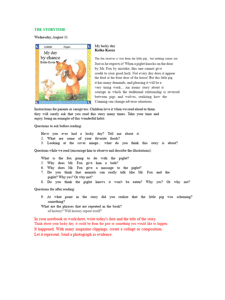 My Lucky Day: A Storytime Guide | PDF