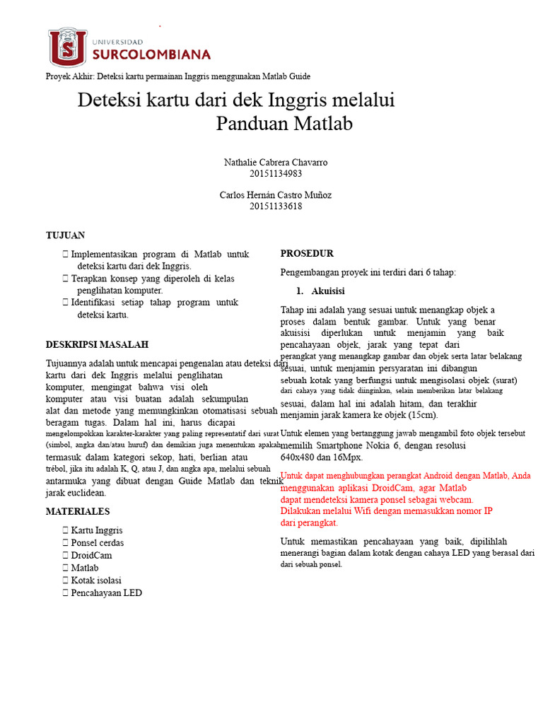 Laporan Proyek Deteksi Surat Menggunakan Matlab | PDF
