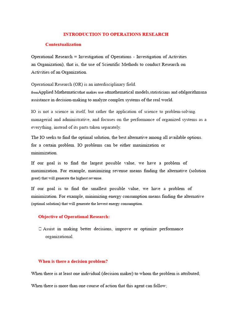 Class 1 - INTRODUCTION TO OPERATIONAL RESEARCH | PDF | Mathematical Optimization | Monte Carlo ...
