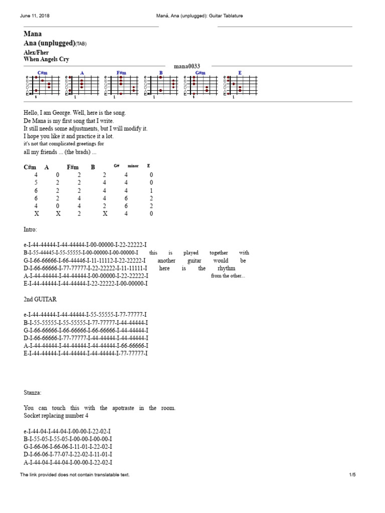 Maná, Ana (Unplugged) - Guitar Tab | PDF | Musicology