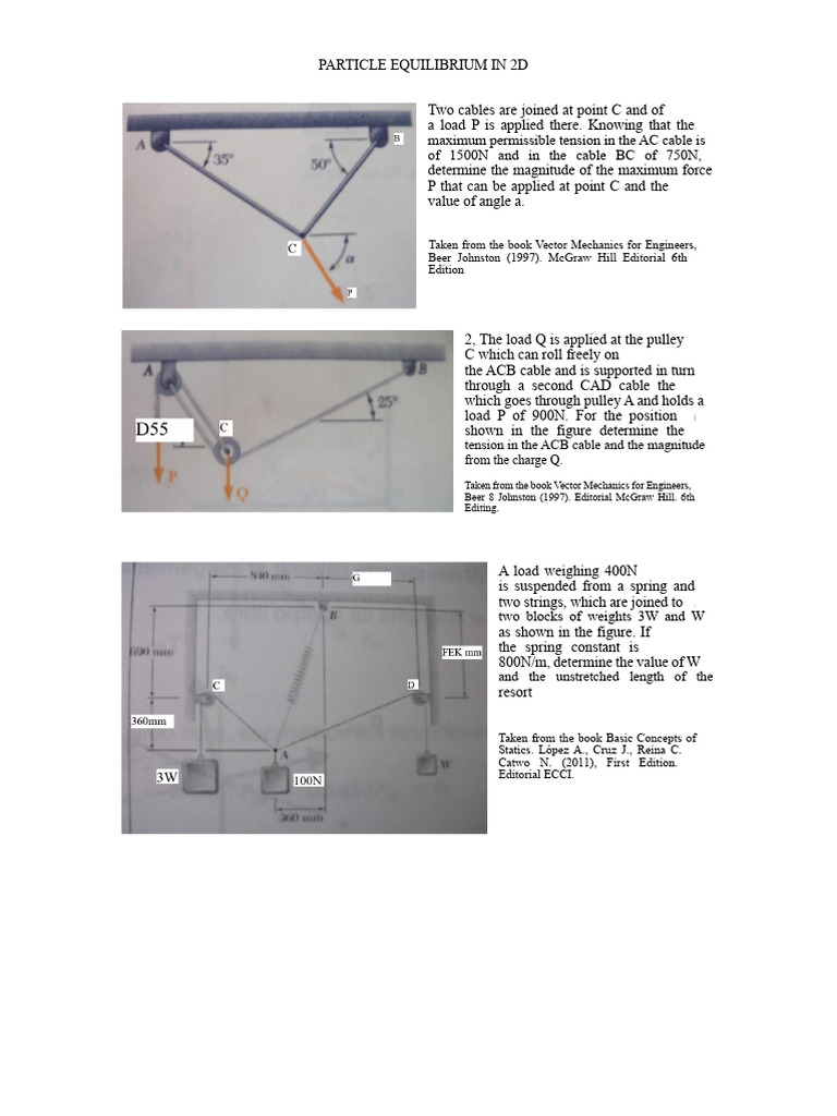 Proposed Exercises Balance Particles 2D - Statics | PDF | Force | Tension (Physics)