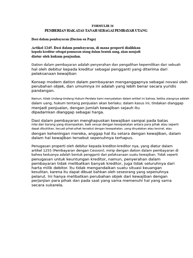 FORMULIR 26 Penugasan Properti Real Untuk Pembayaran Utang | PDF