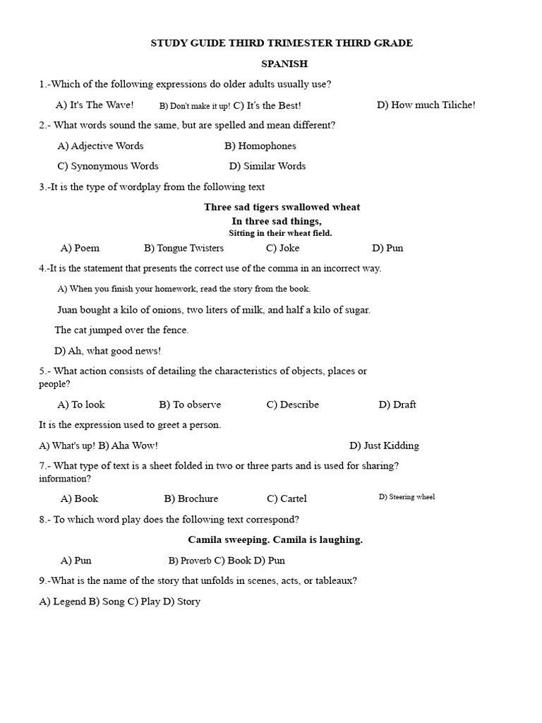 STUDY GUIDE THIRD TRIMESTER THIRD GRADE | PDF | Moon | Planetary Science
